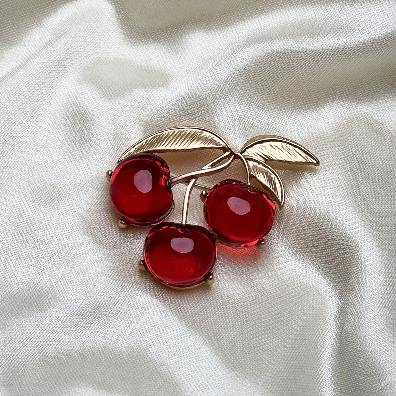 Vintage Red Cherry Brooch: Gold Tone Party Jewelry - Etsy