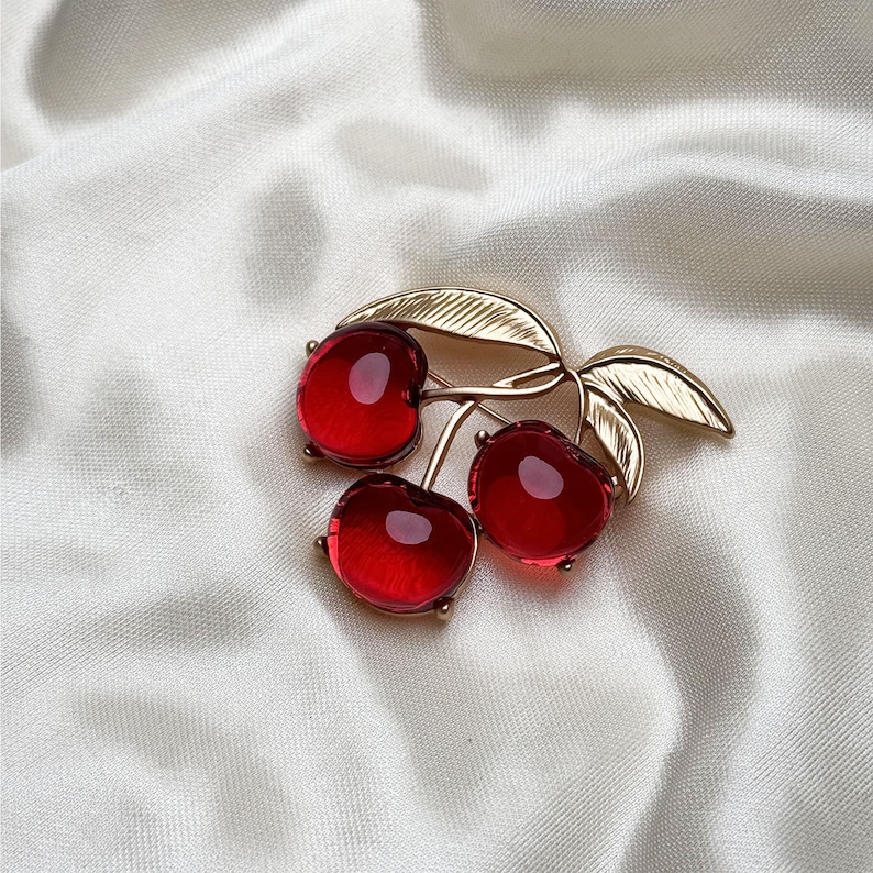Vintage Red Cherry Brooch: Gold Tone Party Jewelry - Etsy