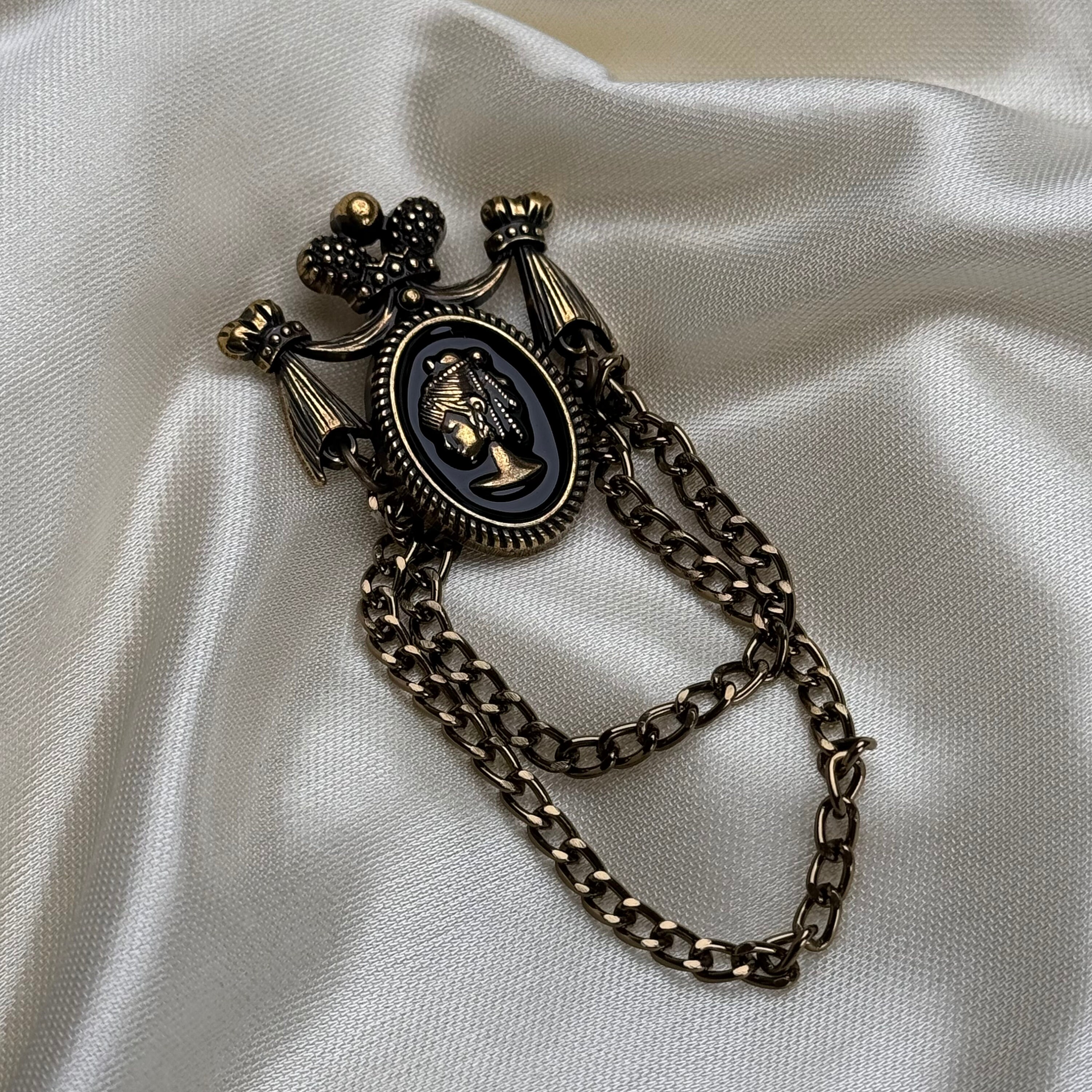 Vintage Bronze Chain Brooch: Woman's Head Badge - Etsy