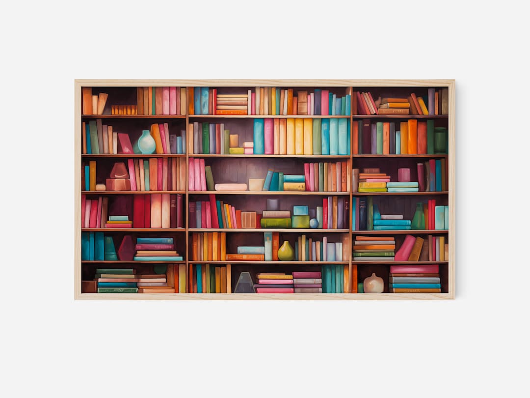 Colorful Bookshelf Frame TV Art: Digital Download Library - Etsy