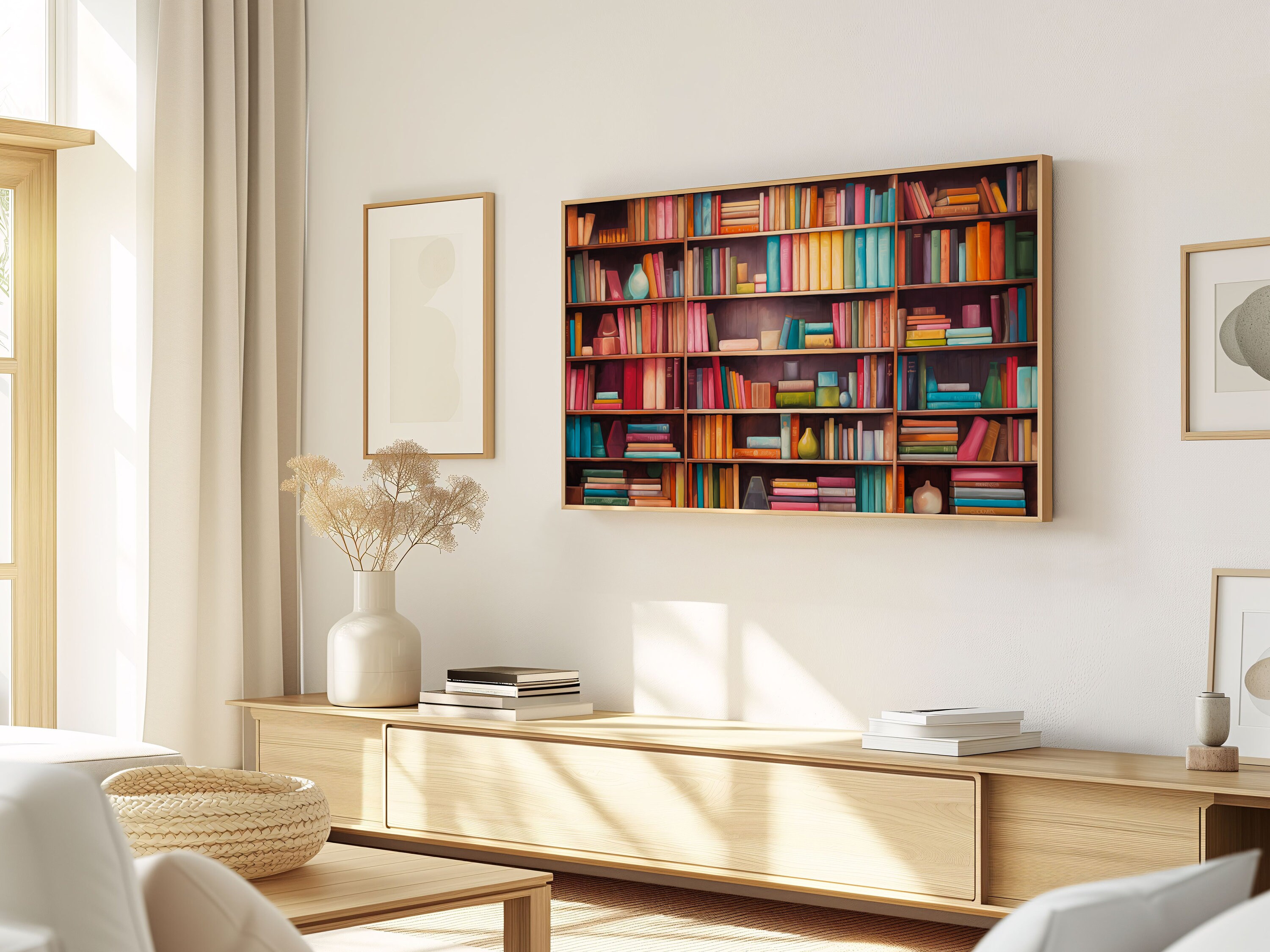 Frame TV Art Bookshelf Digital Download Library, Colorful Books Samsung ...