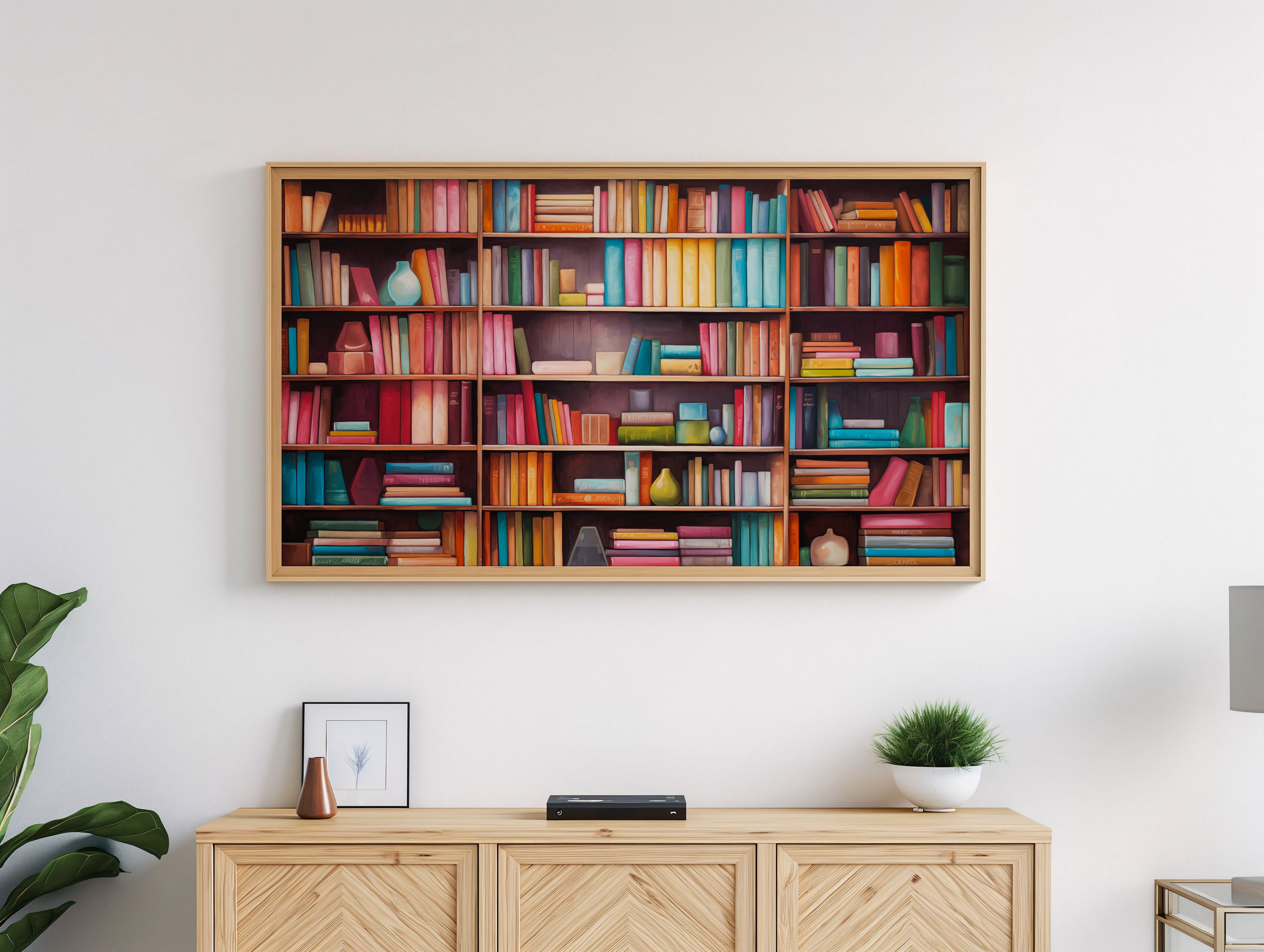 Frame TV Art Bookshelf Digital Download Library, Colorful Books Samsung ...