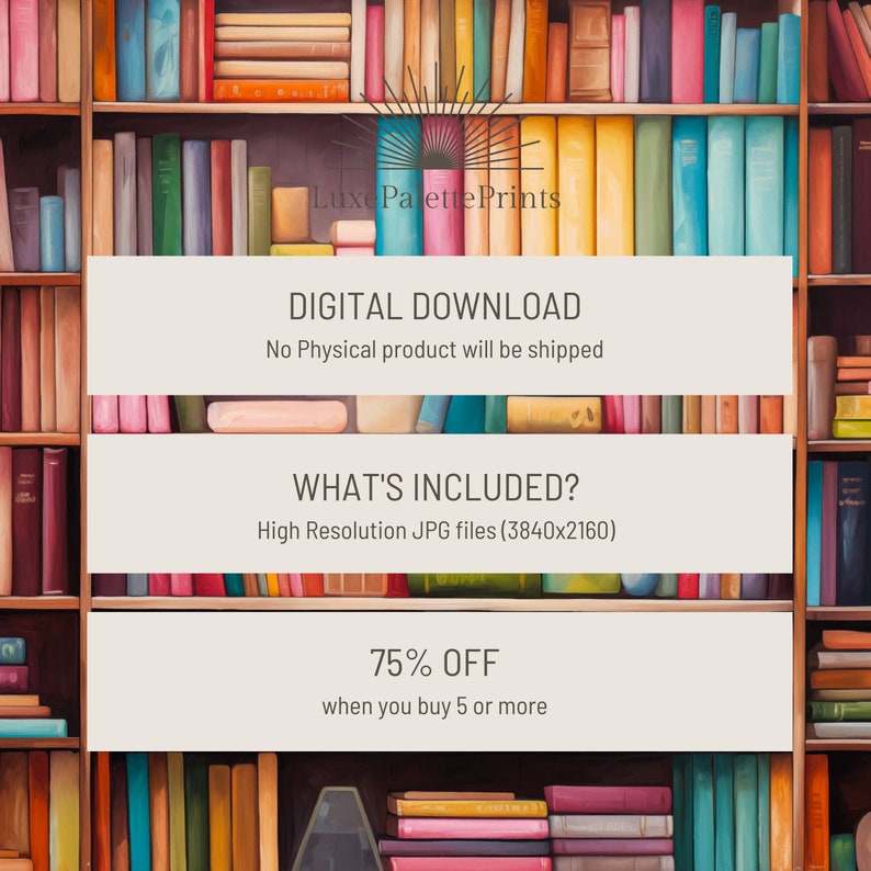 Frame TV Art Bookshelf | Digital Download Library, Colorful Books ...