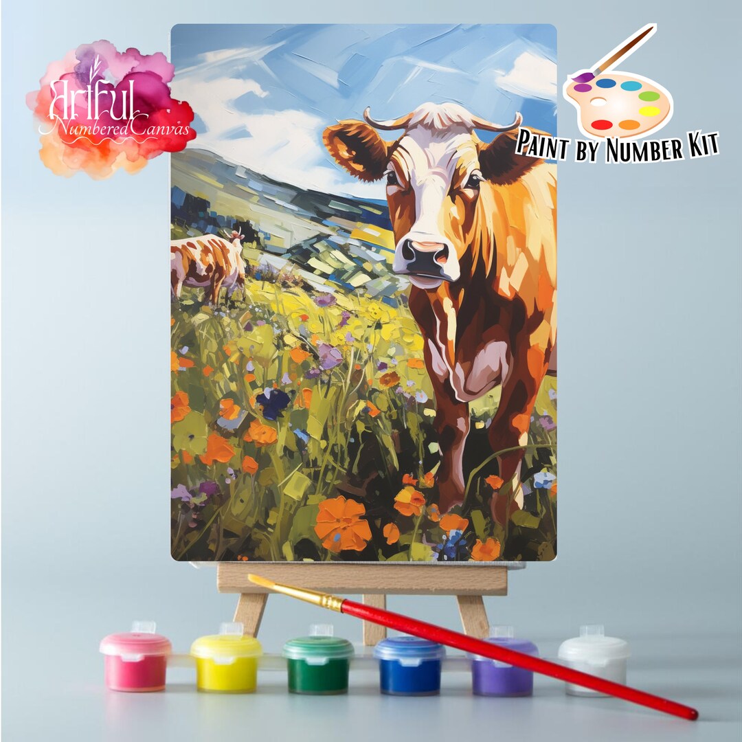 Cow Paint by Numbers Kit 5, Cow Painting Art Kit, Easy Diy Animal ...