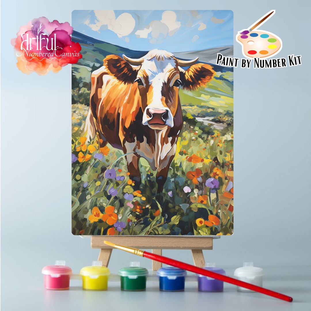 Cow Paint by Numbers Kit 3, Cow Painting Art Kit, Easy Diy Animal ...