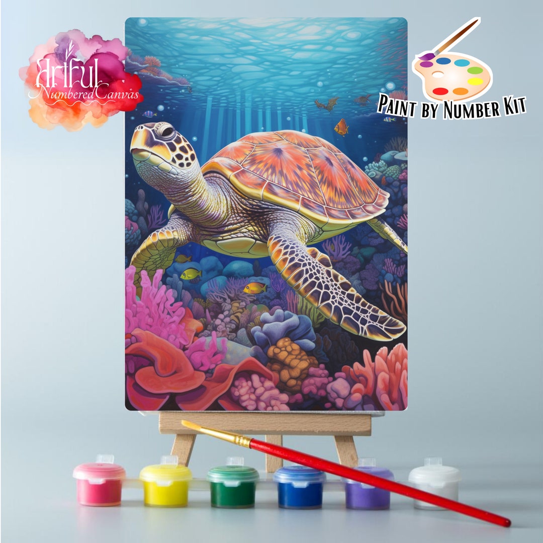 Cute Turtle Paint by Numbers Kit 2, Turtle Painting, Easy Diy Animal ...