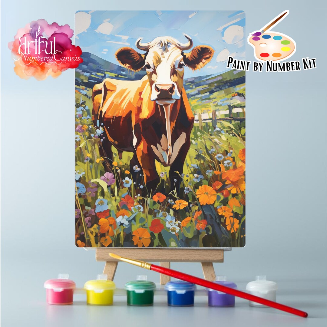 Cow Paint by Numbers Kit 1, Cow Painting Art Kit, Easy Diy Animal ...