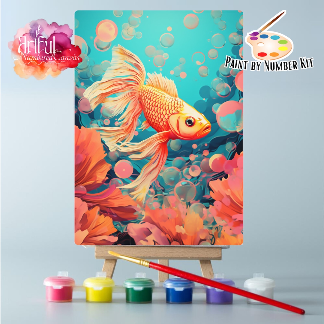 Gold Fish 3, Paint by Numbers Kit , Goldfish Painting, Easy Diy Animal ...