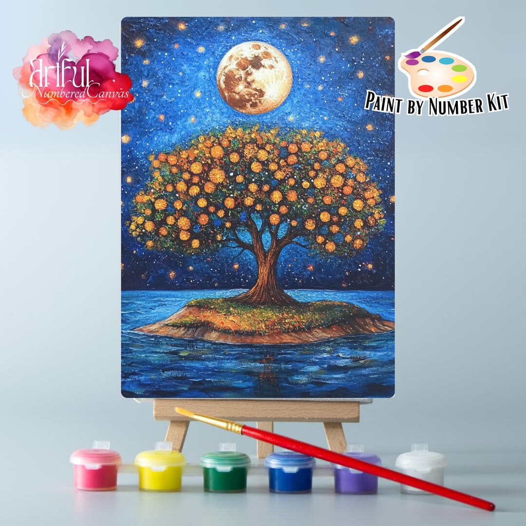 Tree 7 Painting Kit, Landscape Diy Paint by Numbers Kit, Coloring ...