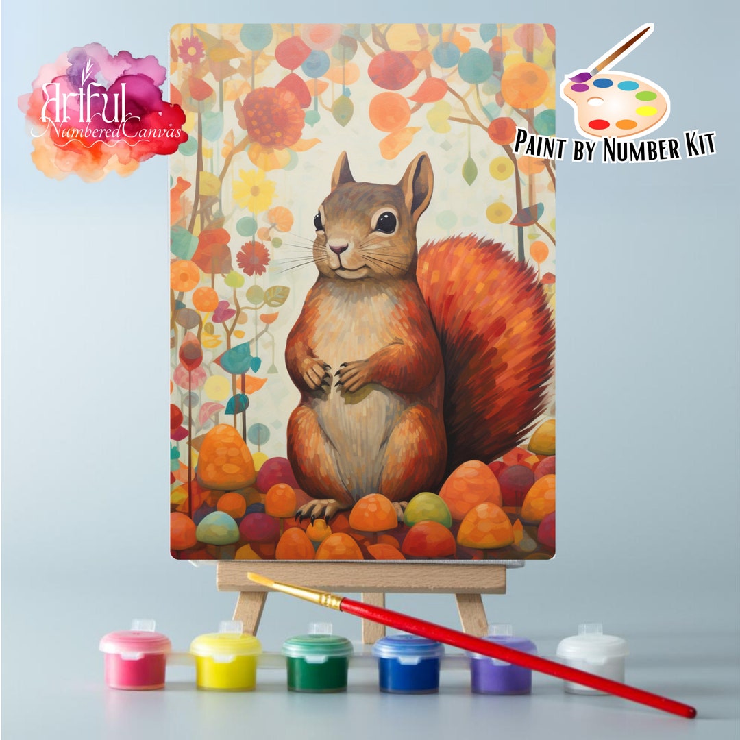 Squirrel Paint by Numbers Kit, Cute Squirrel Painting, Easy Diy Animal ...