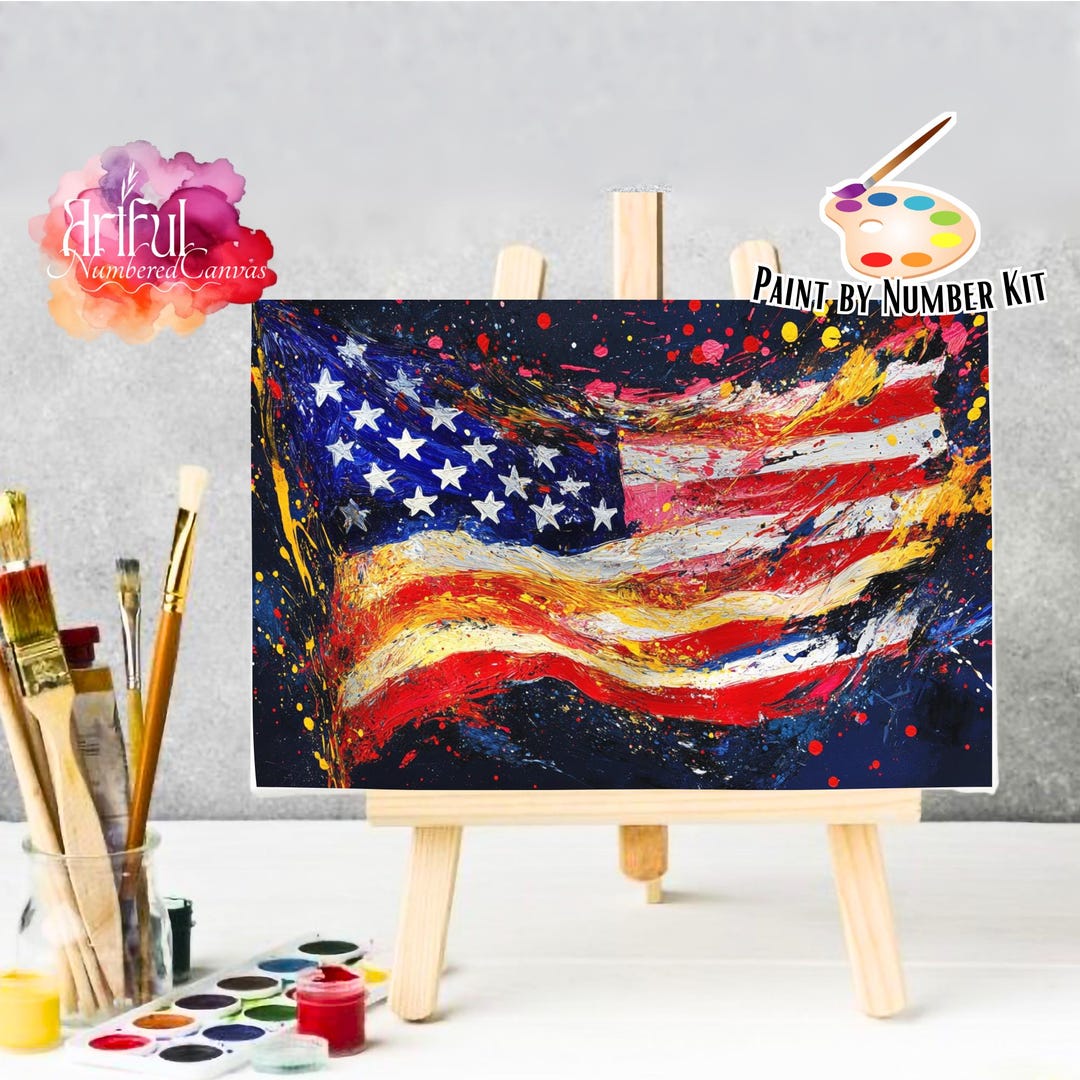 US Flag in Pollock Style Kit 1, Pollock's Tributes Diy Paint by Numbers ...