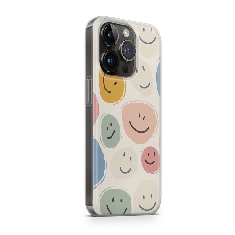 Smiley Faces Phone Case Pastel Bumpy Happy Face Cover for iPhone 16, 15 ...