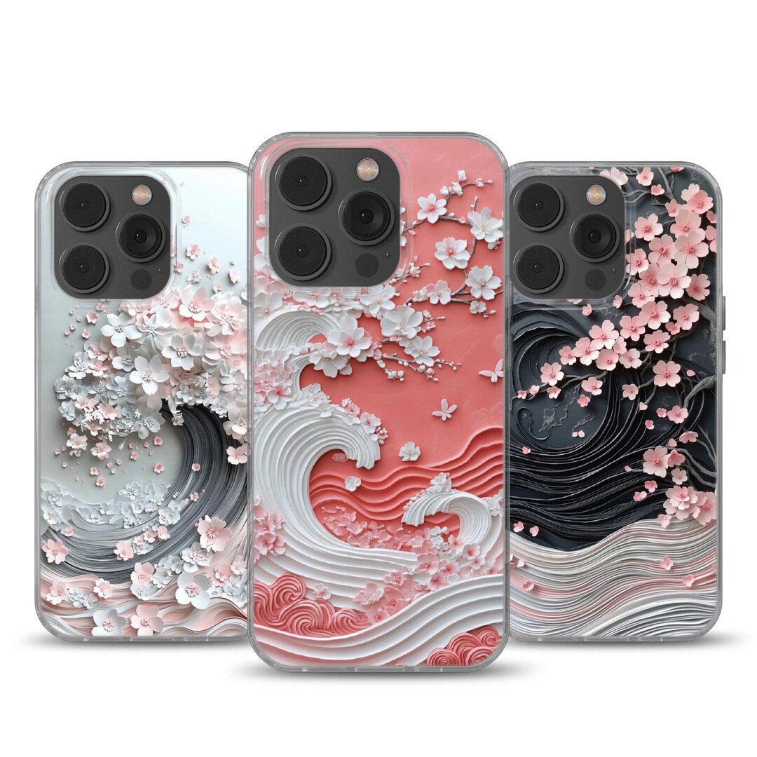 Cherry Blossom Phone Case Japanese Wave Cover for iPhone 16e, 14, 13 ...