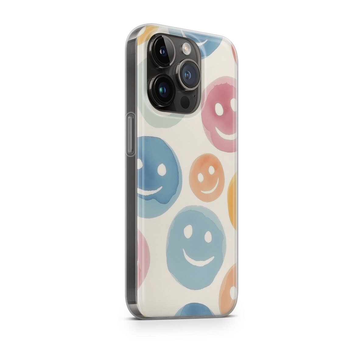 Smiley Faces Phone Case Pastel Bumpy Happy Face Cover for iPhone 15 Pro ...