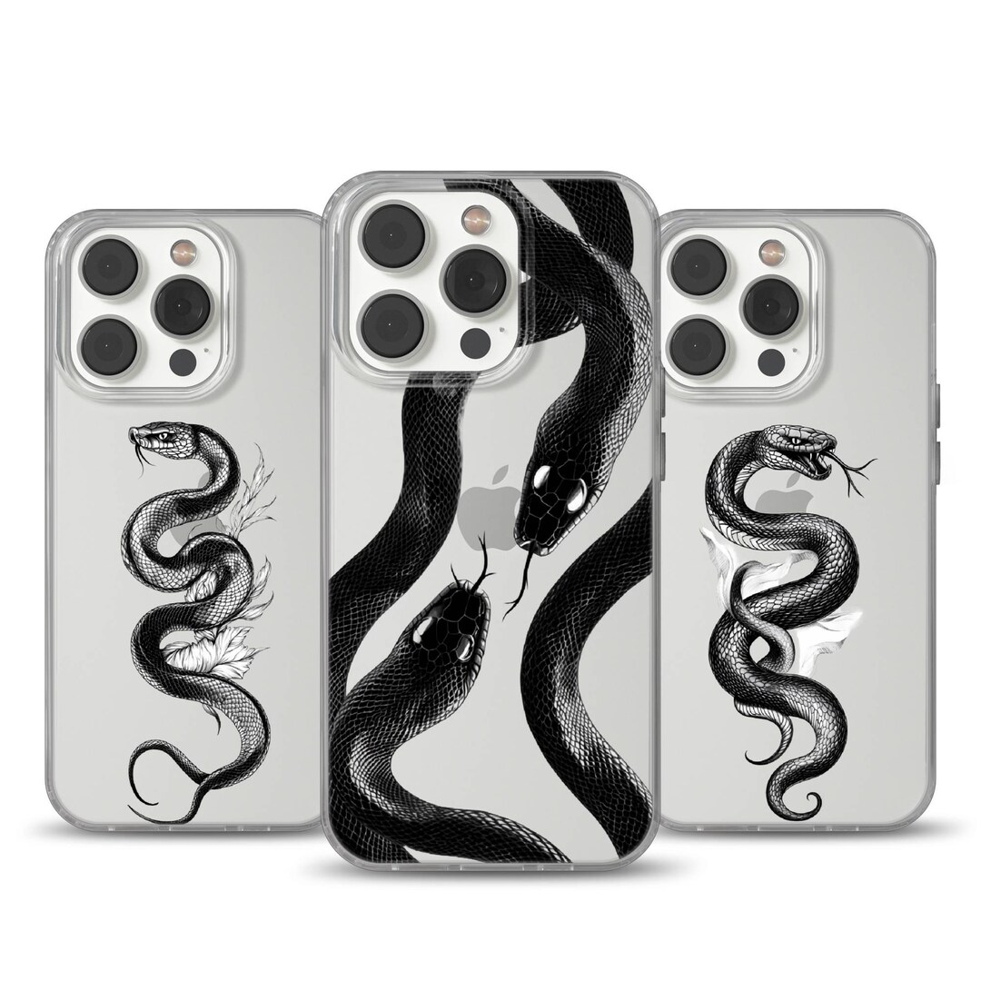Transparent Black Snake Phone Case Tattoo Style Clear Cover for iPhone ...
