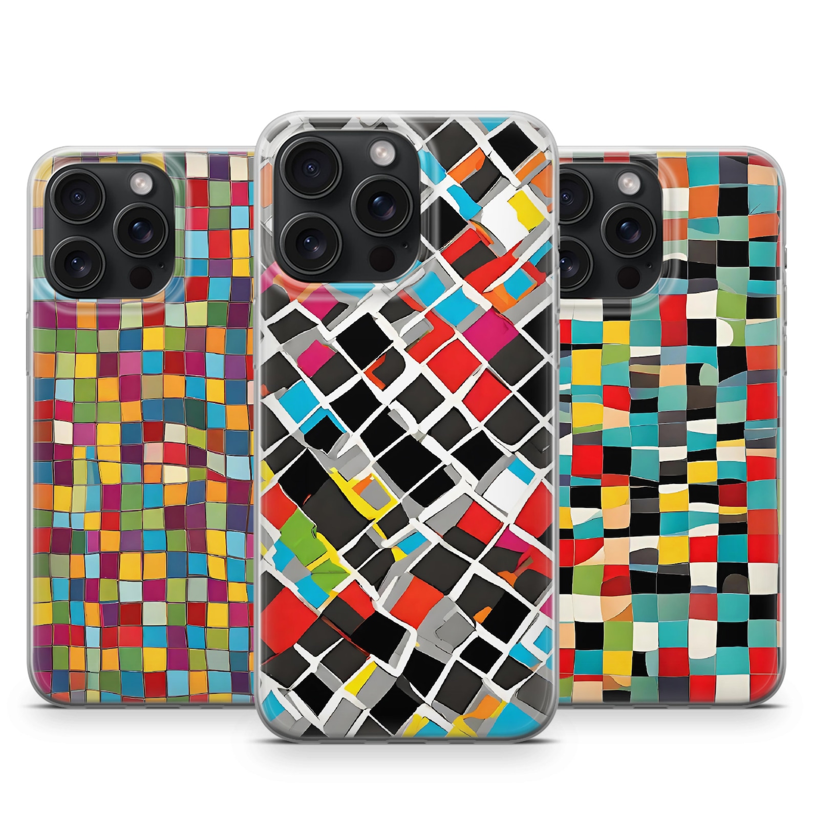Colorful Checkerboard Phone Case Mosaic Tile Cover for iPhone 15 Pro ...
