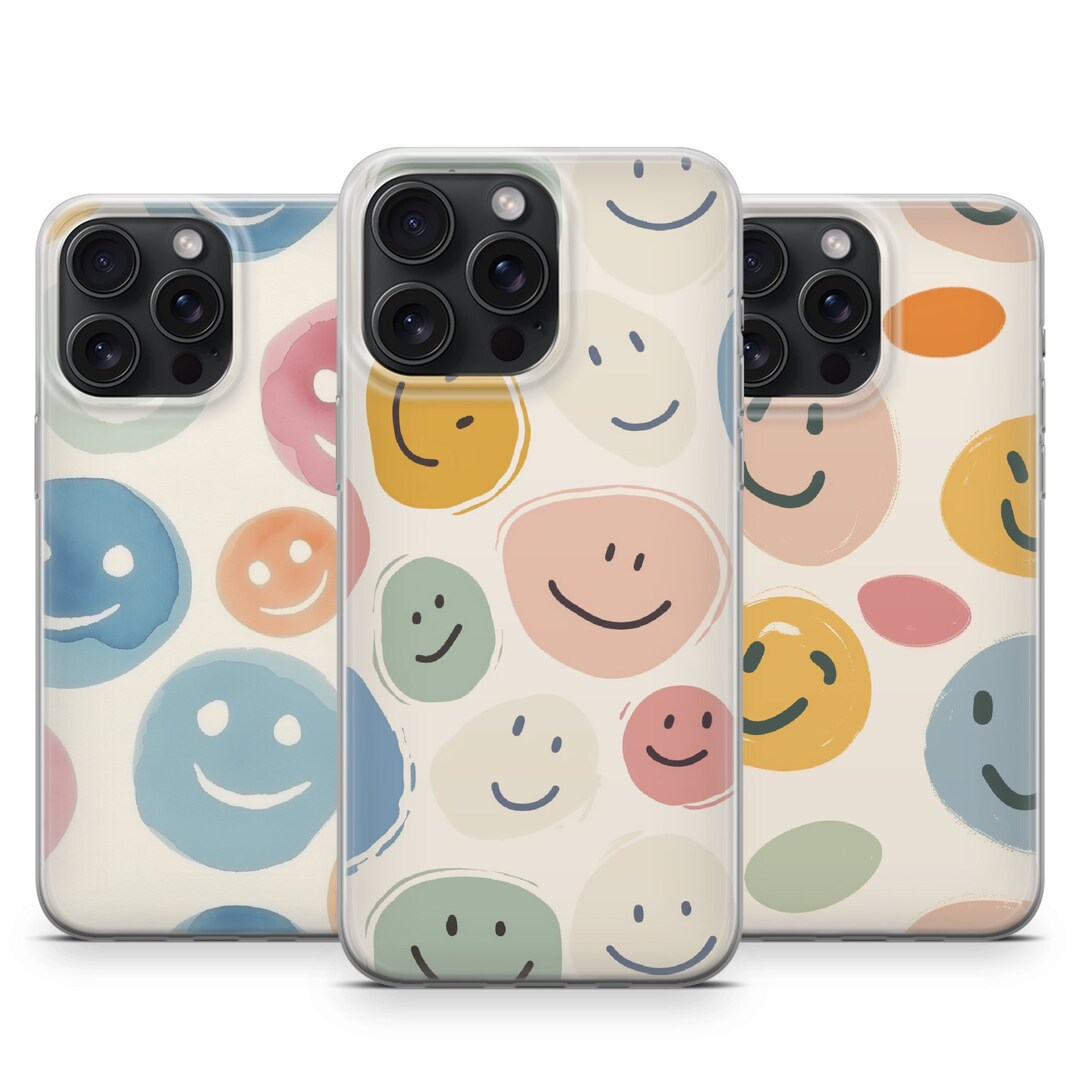 Smiley Faces Phone Case Pastel Bumpy Happy Face Cover for iPhone 16, 15 ...