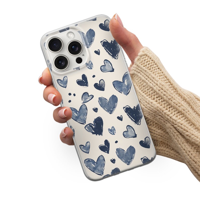 Cute Love Heart Phone Case Romantic Drawing Art Cover for iPhone 15 Pro ...