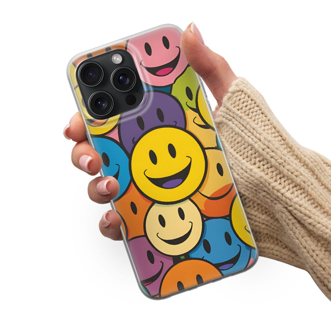 Smiley Faces Phone Case Pastel Bumpy Happy Face Cover for iPhone 15 Pro ...