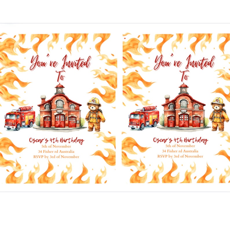 Editable Firefighter Invitation Digital Invite, Kids Party Invite ...
