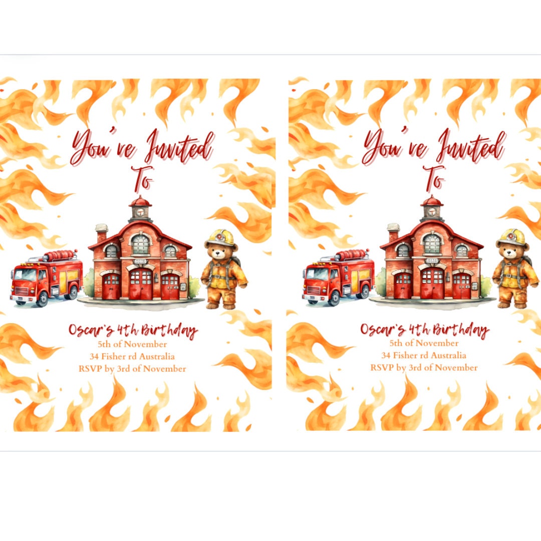 Editable Firefighter Invitation Digital Invite, Kids Party Invite ...