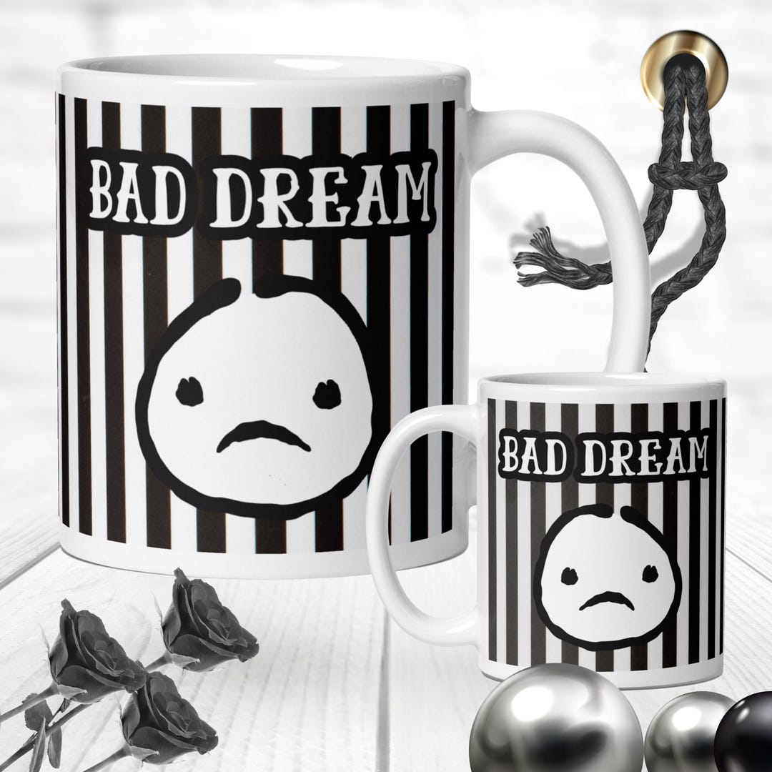 Bad Dream; Sad Face; Ceramic Mug With Black and White Stripes; White ...