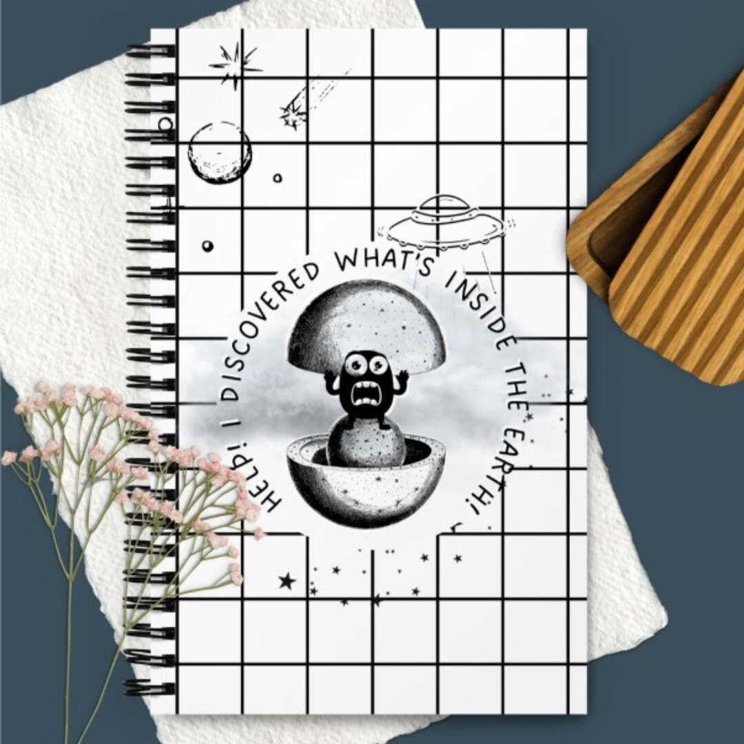Spiral Cosmic Notebook; Space-themed Diary; Funny Alien; UFO and ...