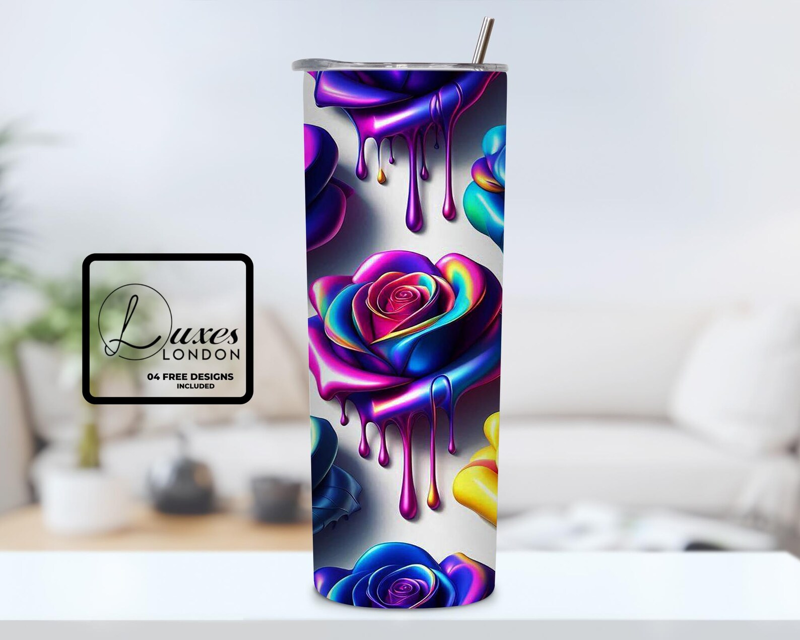 Rose, Paint Drip, Flowers Tumbler Wrap, 20 Oz Skinny Tumbler ...