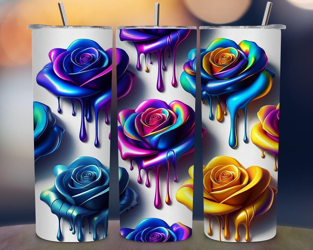 Rose, Paint Drip, Flowers Tumbler Wrap, 20 Oz Skinny Tumbler ...