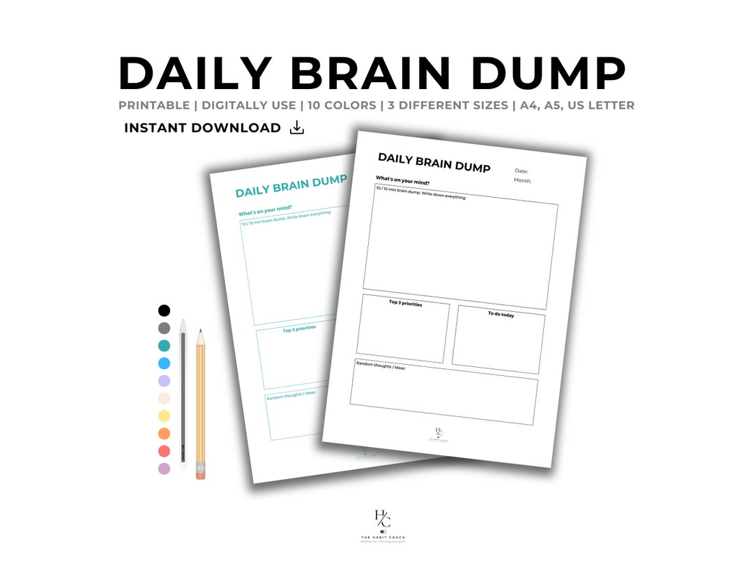 Daily Brain Dump / Printable Brain Dump Template / Productivity ...