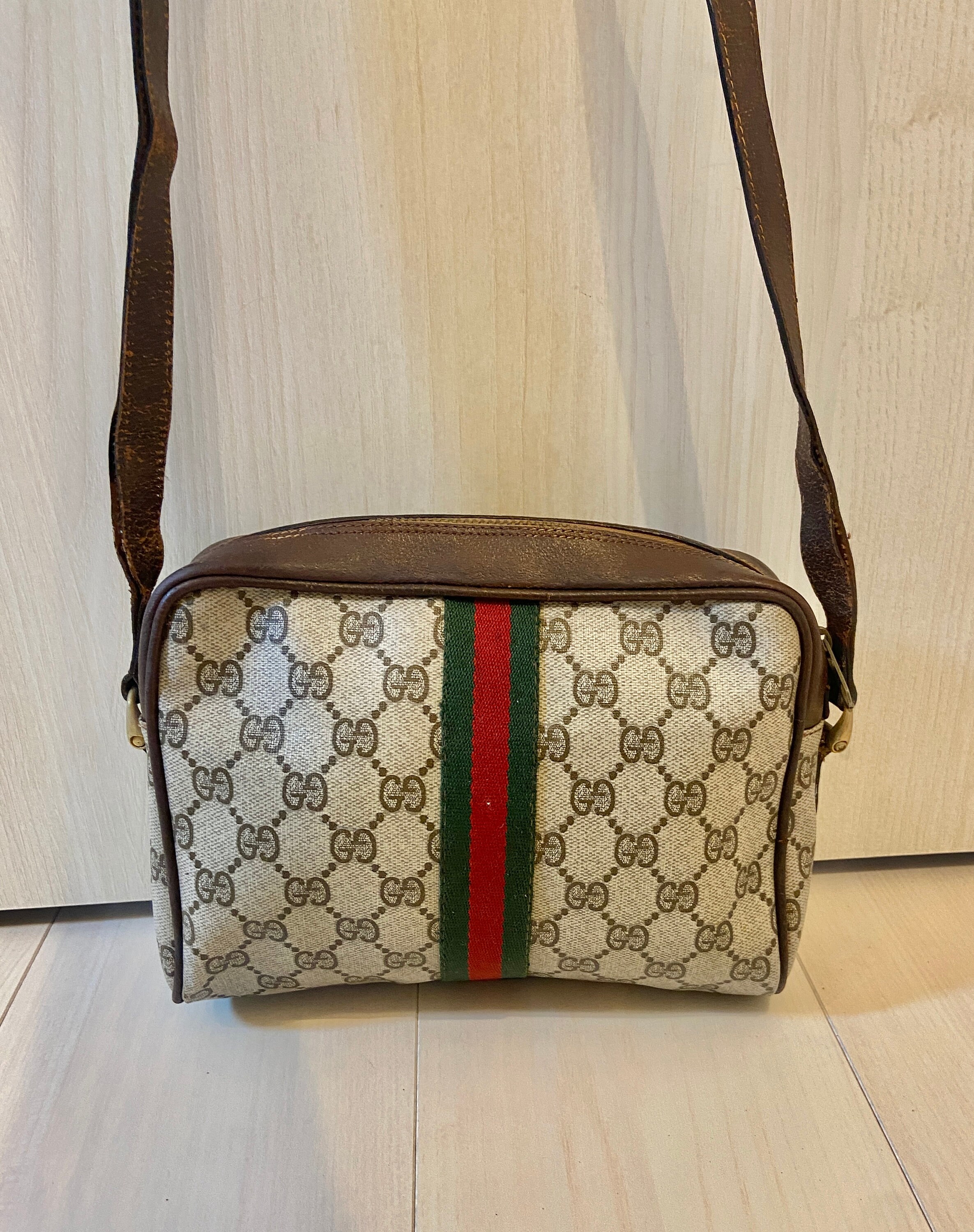 Authentic GUCCI Shoulder Bag Sherry Line GG Pattern PVC Supreme Brown Vinatge - Etsy