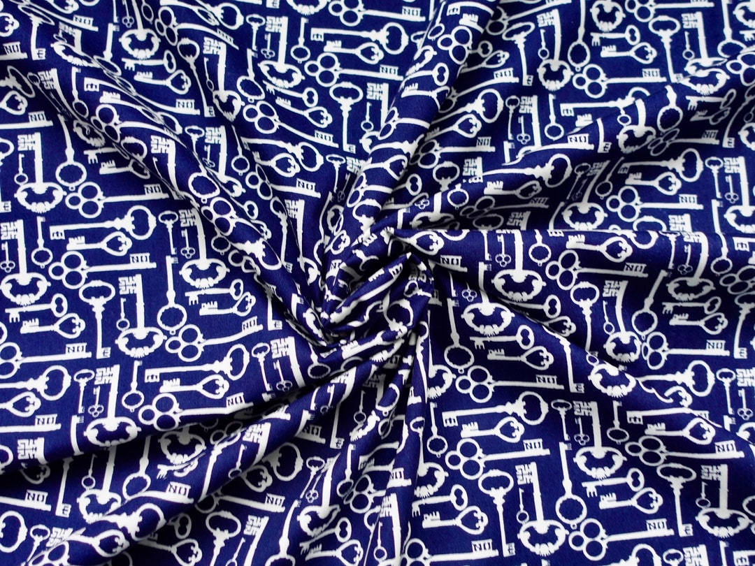 Navy Keys 100% Cotton Poplin Fabric - Etsy