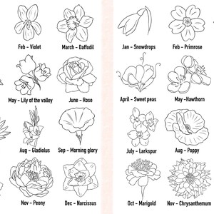 Custom Birth Flower Tattoo Design, Birth Flower Bouquet Vertical Line ...