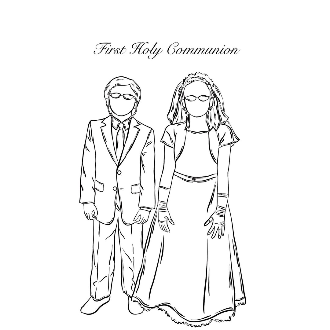 First Communion Drawing, Personalized Line Portrait, Minimalist Drawing ...