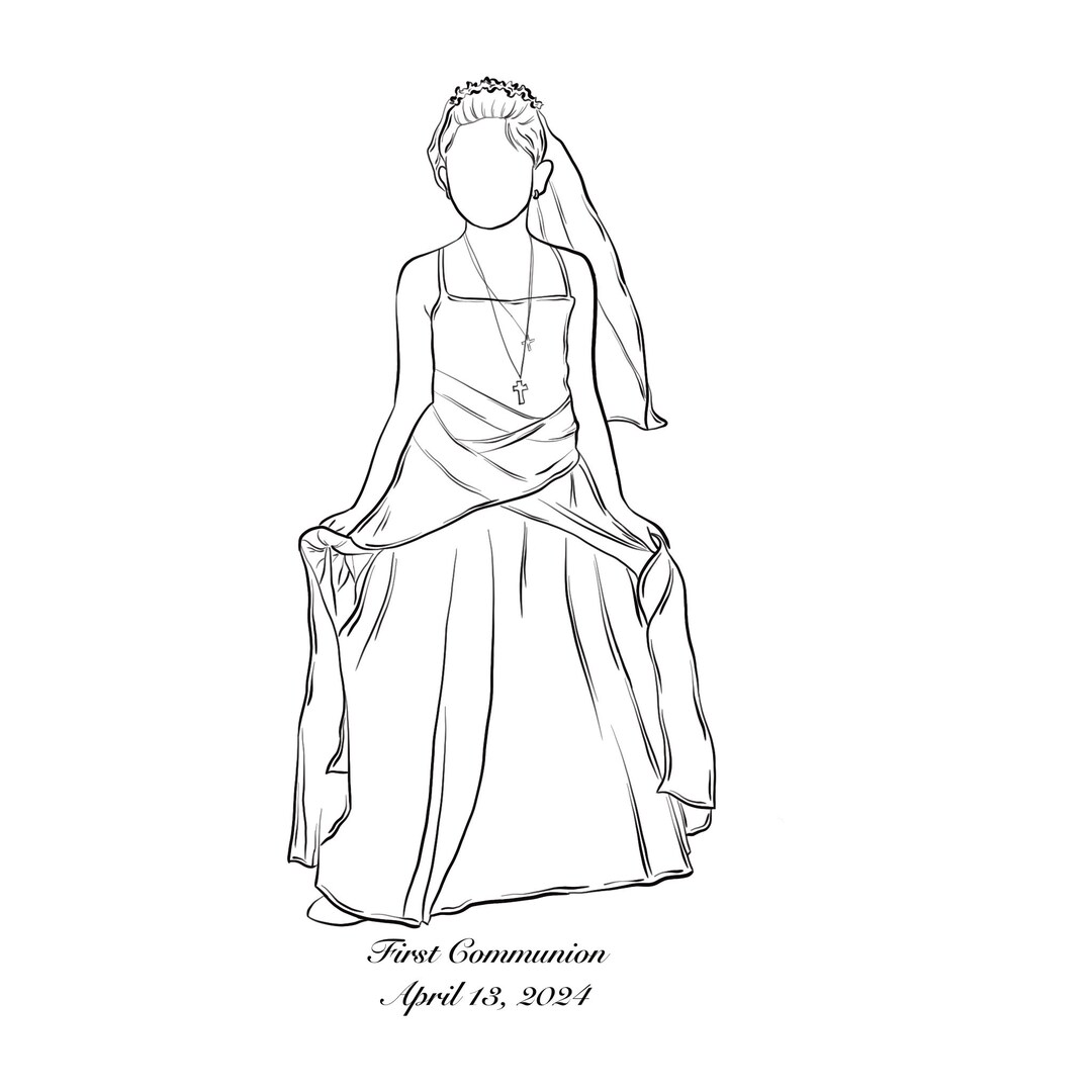 First Communion Drawing, Personalized Line Portrait, Minimalist Drawing ...
