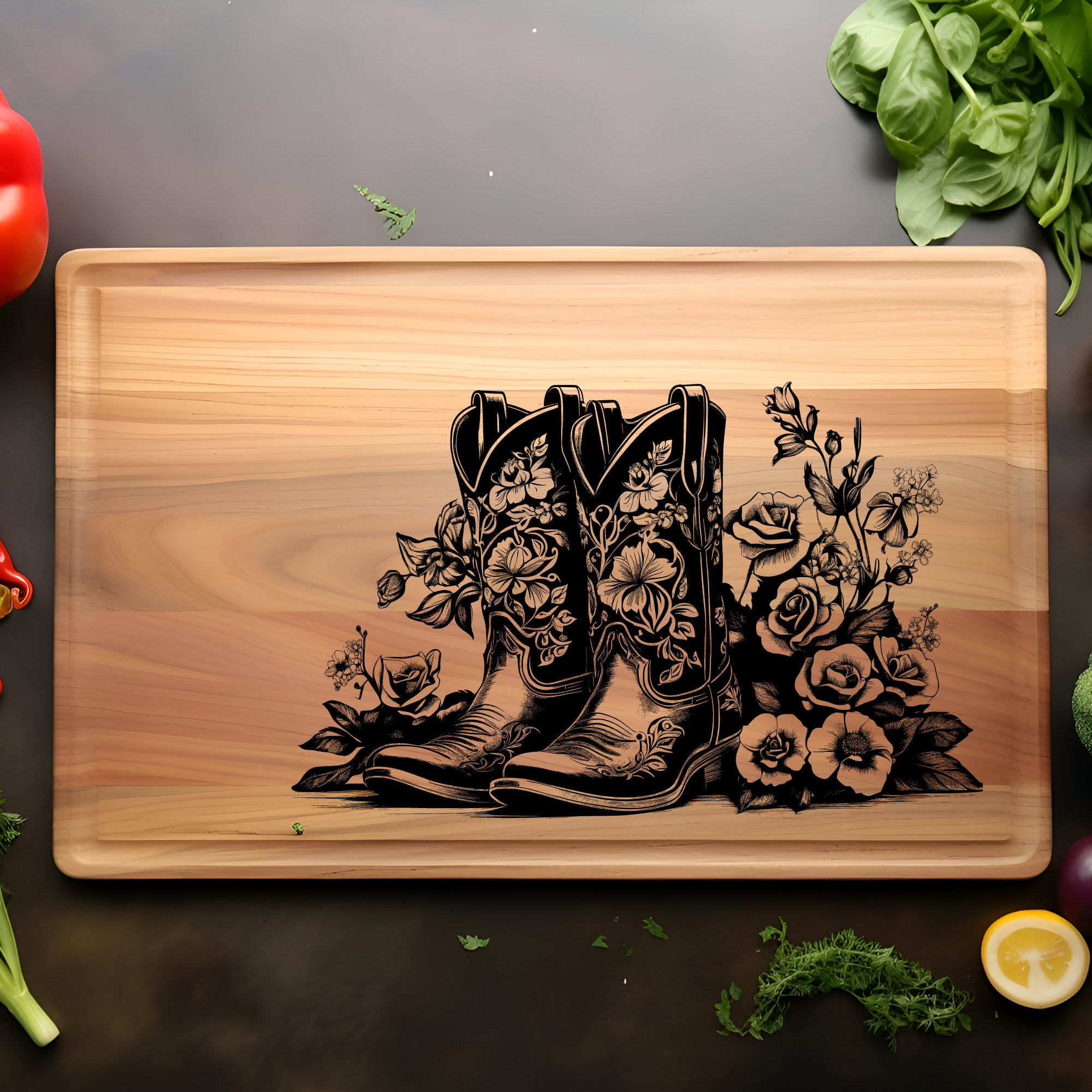 Laser Engraving Files Western, Cowgirl Boots Png, Charcuterie Board Svg ...
