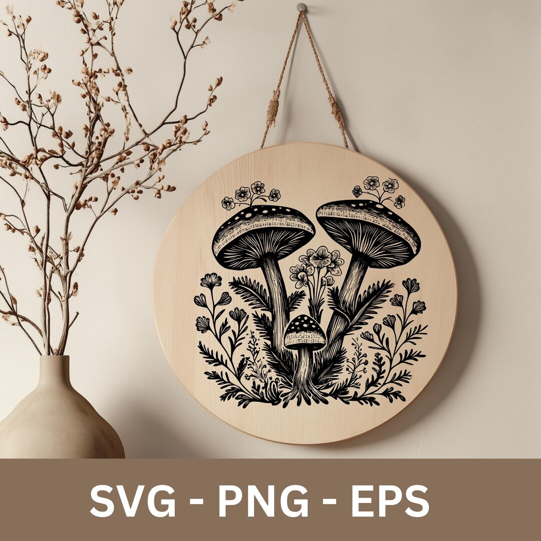 Mushrooms Motif, Laser Engrave File, Charcuterie Board Svg, Cutting ...