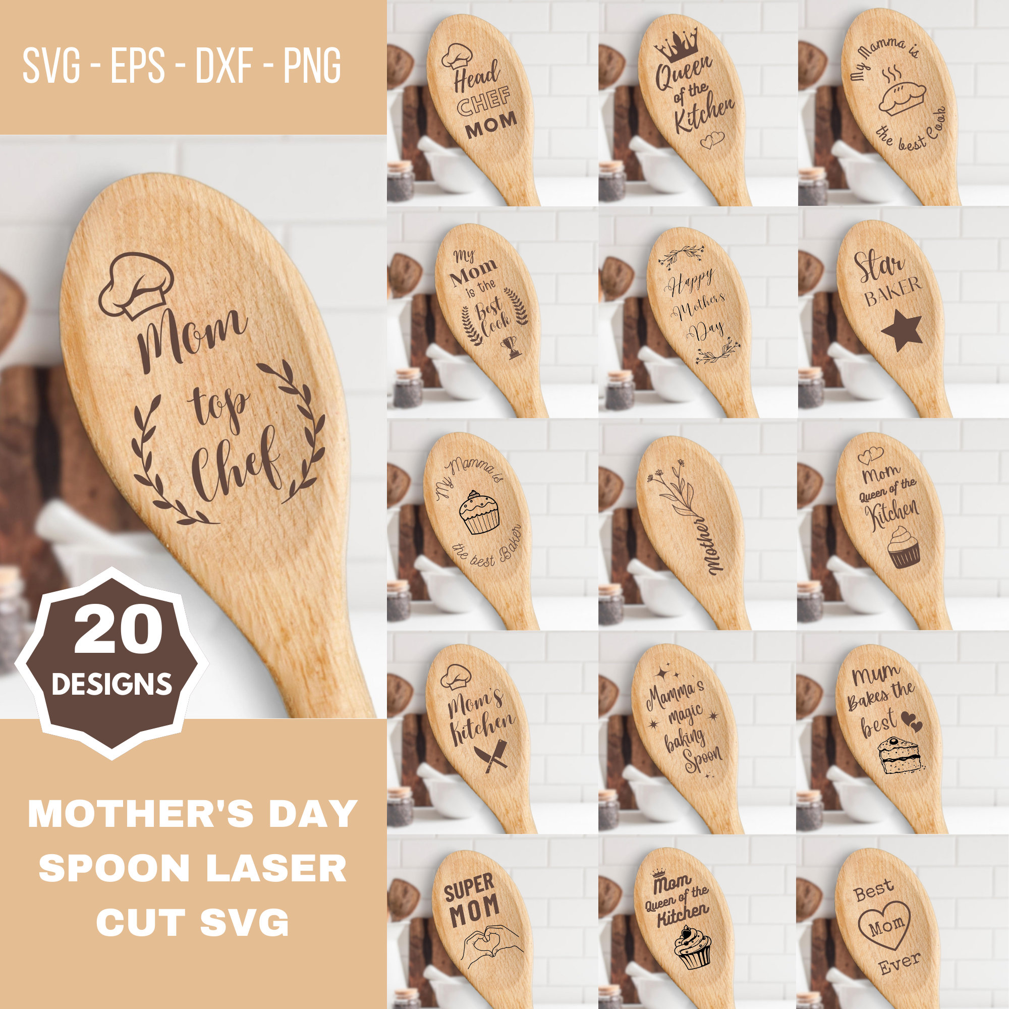 Wooden Spoon Laser Cut SVG Bundle, Mothers Day Svg Bundle, Engraved ...