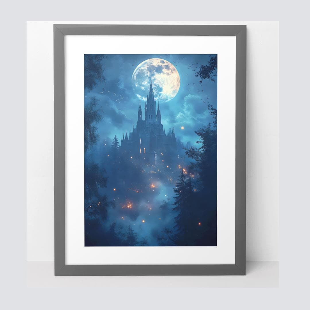 Moonlit Mystical Castle Premium Poster – Gothic Fantasy Wall Art ...