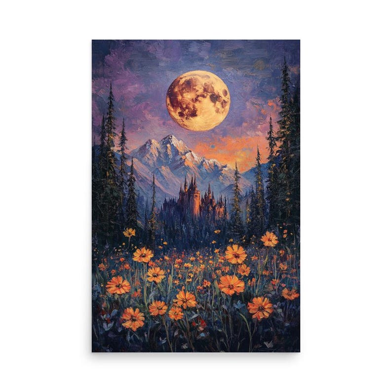 Harvest Moon Poster: Cottagecore Wildflower Fantasy Art Print - Etsy