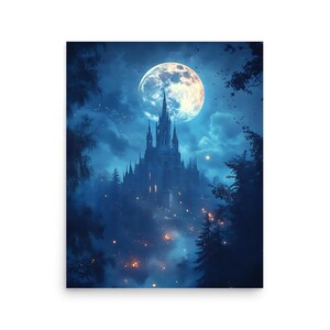 Moonlit Mystical Castle Premium Poster – Gothic Fantasy Wall Art ...