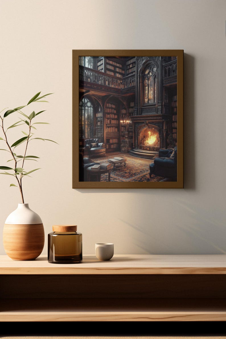 Enchanted Library Retreat Fantasy Premium Poster – Cozy Book Lover Wall ...