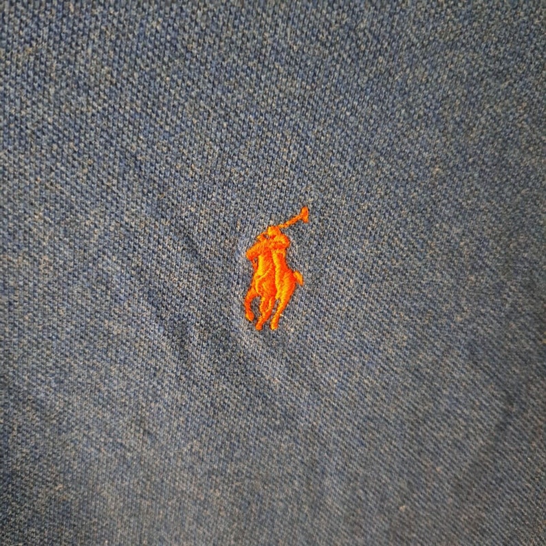 Polo Ralph Lauren Vintage Polo Shirt Mens Blue Slim Fit Orange Pony Sz ...