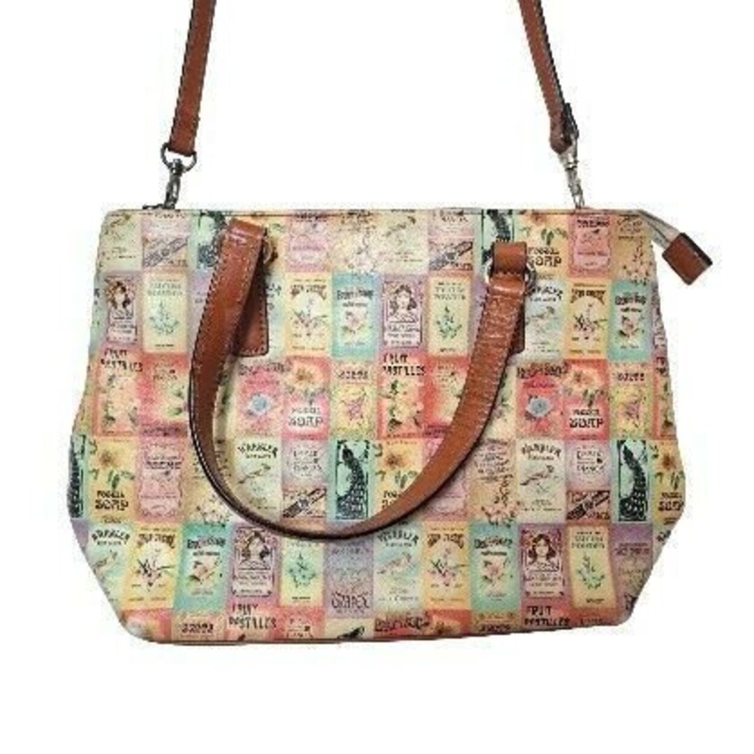 Fossil Crossbody Purse Tote Vintage Soap Labels Detachable Strap Pink ...