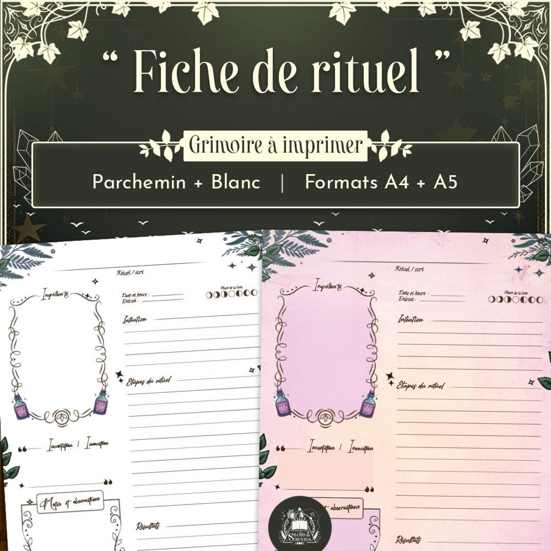 Printable Ritual Sheet Witches Grimoire, 2 Versions & 2 Formats Ready ...