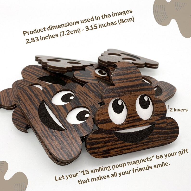 15 Smiling Poop Emoji Magnet. Unique Wood Decor With Double Layers ...