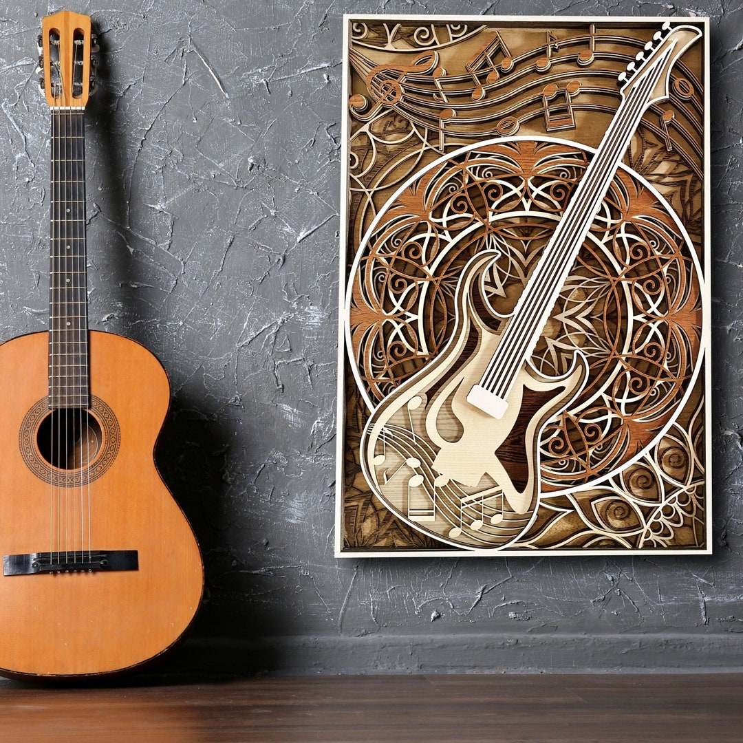 Multilayer Wood Electric Guitar Wall Art, Unique Wall Decor, Living ...