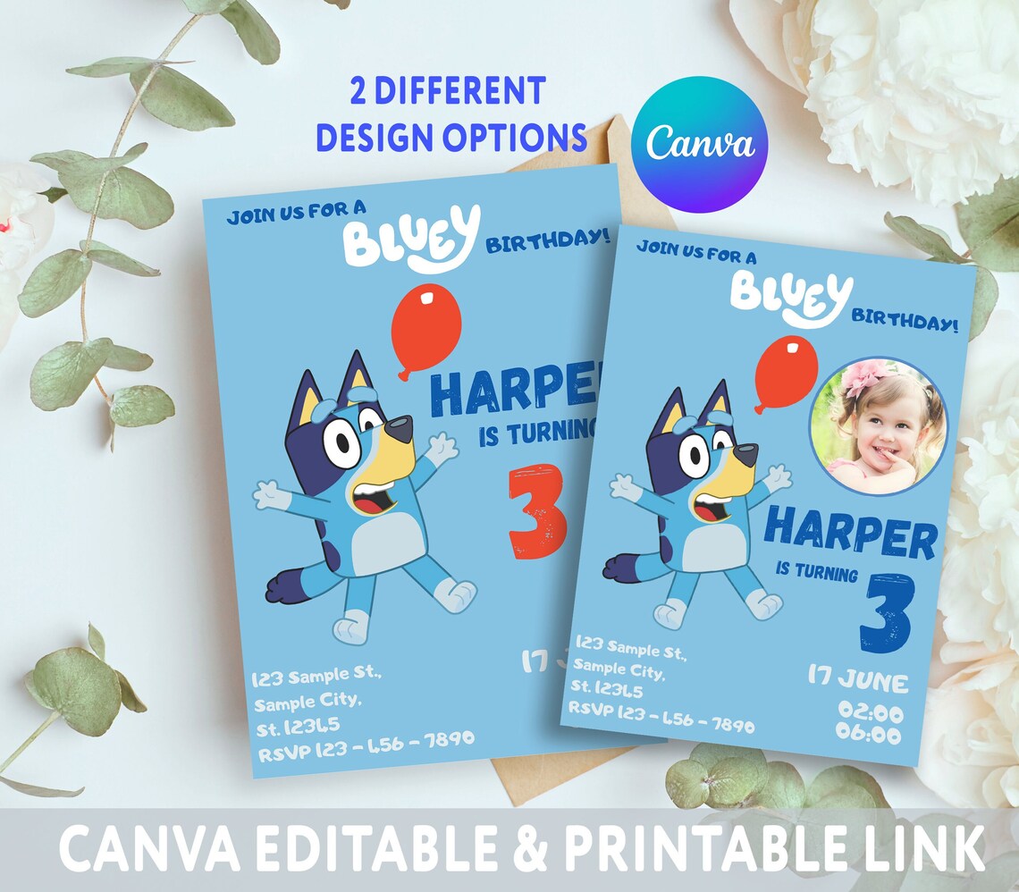 10 Different Bluey and Bingo Birthday Party Place Card, Party Decor ...