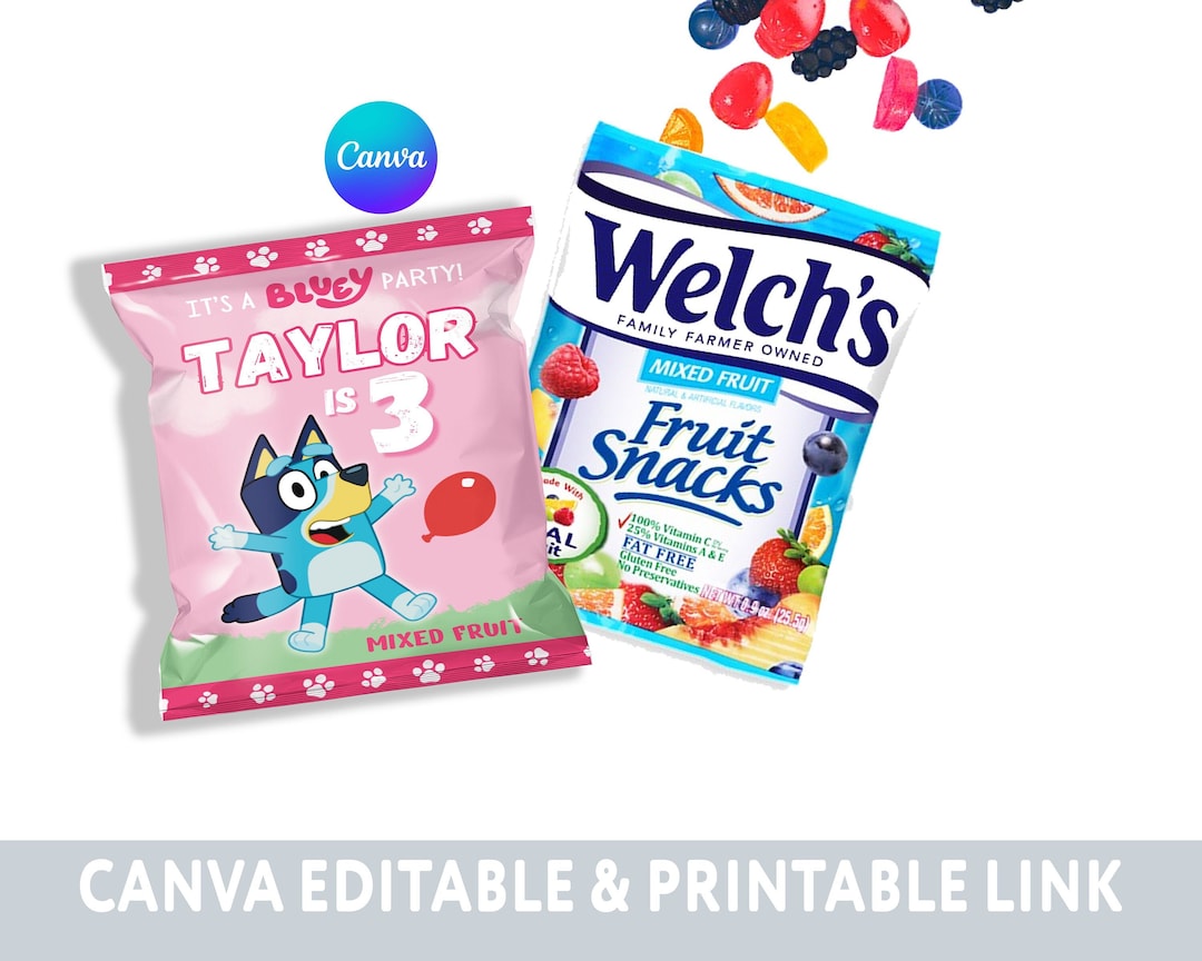 Editable Kids Birthday Party Fruit Snacks Bag Labels, Template ...