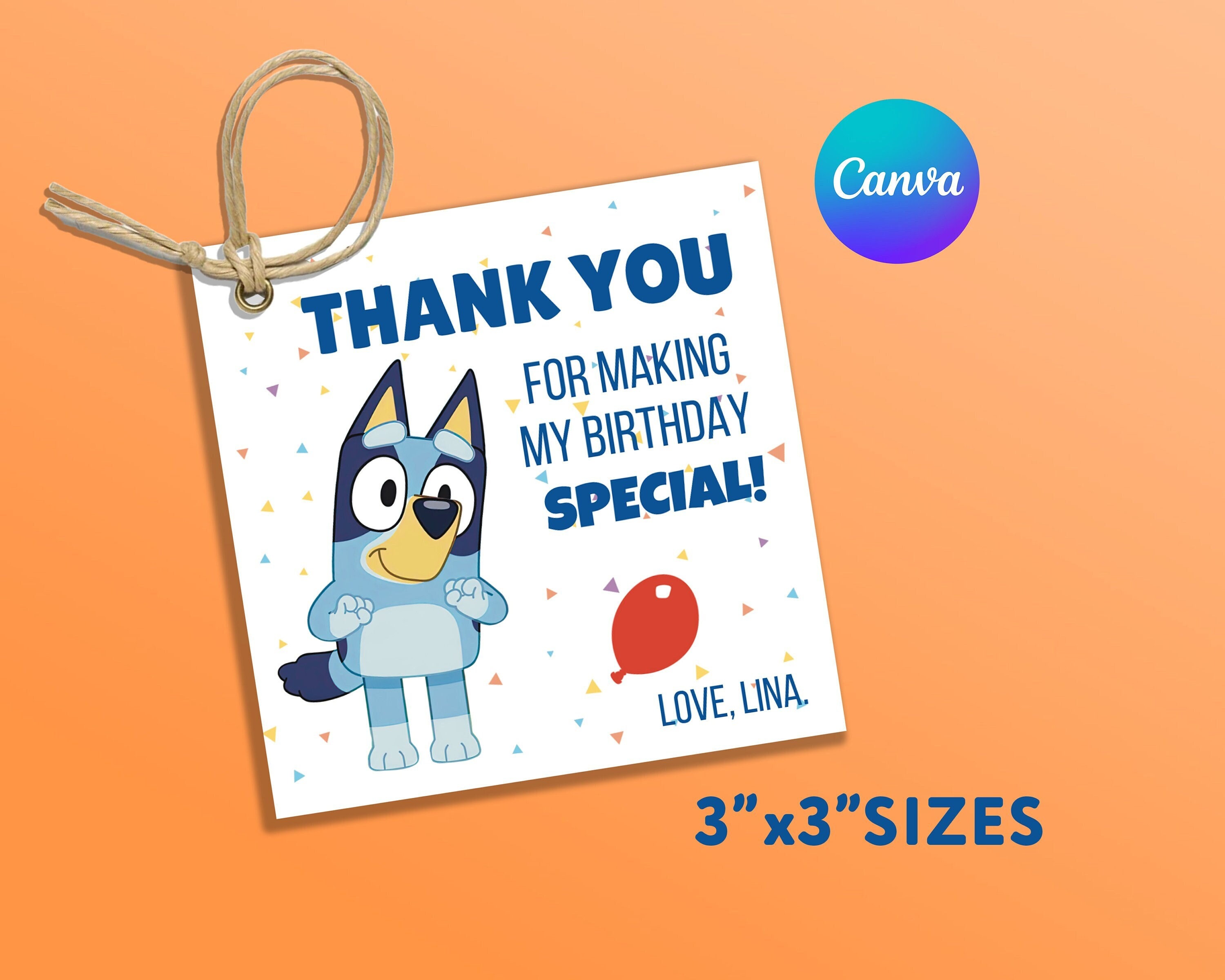 Editable Bluey and Bingo Birthday Party Thank You Card, Disney Girl or ...